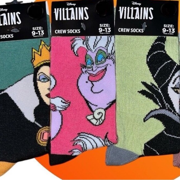 Disney | Accessories | 3 Disney Villains Novelty Crew Socks Evil ...